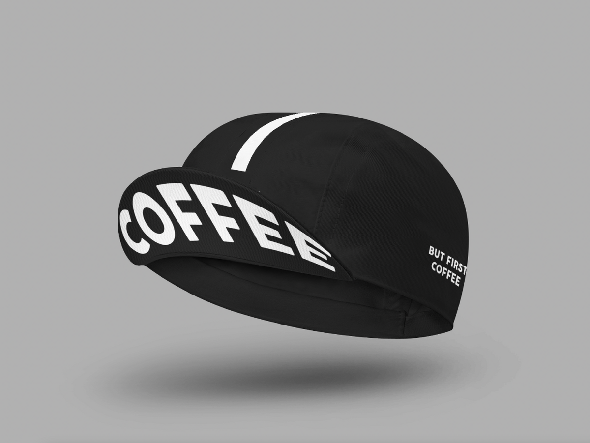 Cycling cap But First Coffee black | Apparel for cyclists and cycling fans