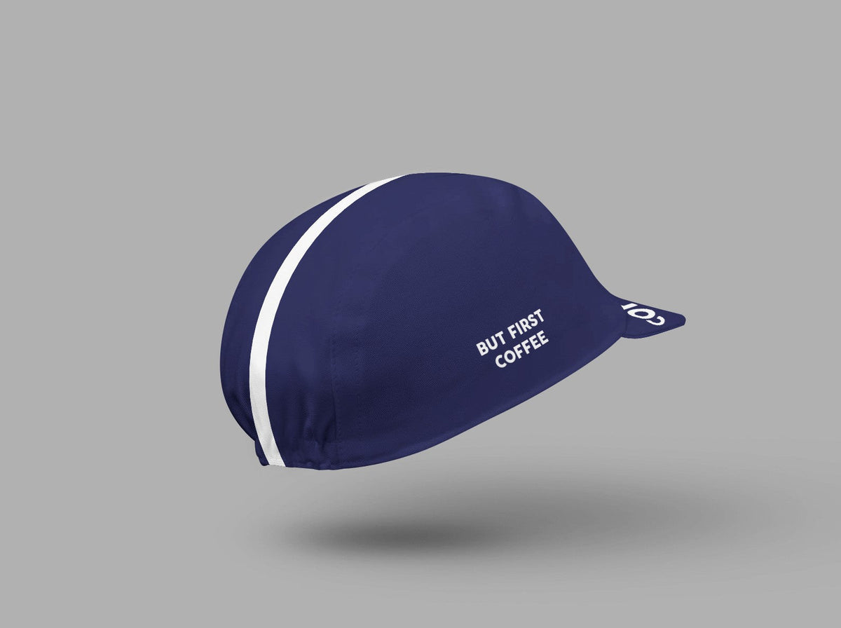 Cycling cap But First Coffee navy | Apparel for cyclists and cycling fans